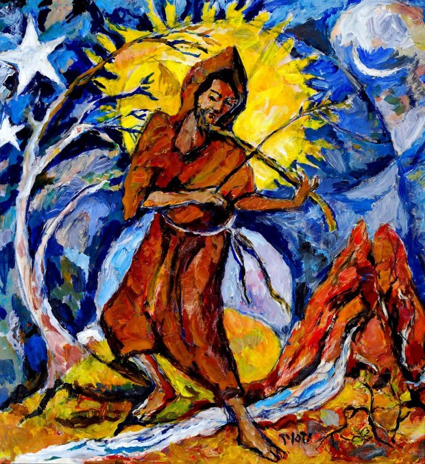 Image of Francis fiddling with sticks – IL POVERELLO FRATERNITY